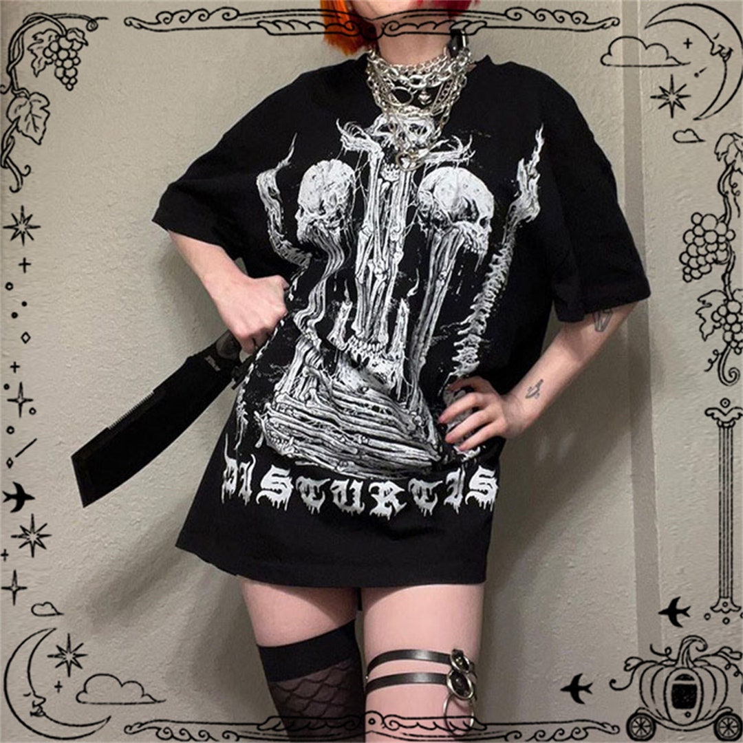 Goth Aesthetic Oversized Skull Print T Shirts,grunge Skull Horror ...