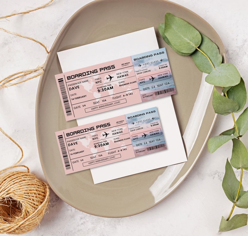 Editable Boarding Pass Template, Plane Ticket Template, Surprise ...