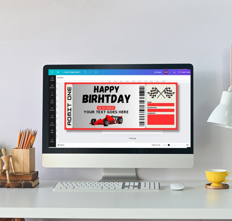 Printable Car Racing Surprise Gift Ticket Template, Event Birthday Gift ...