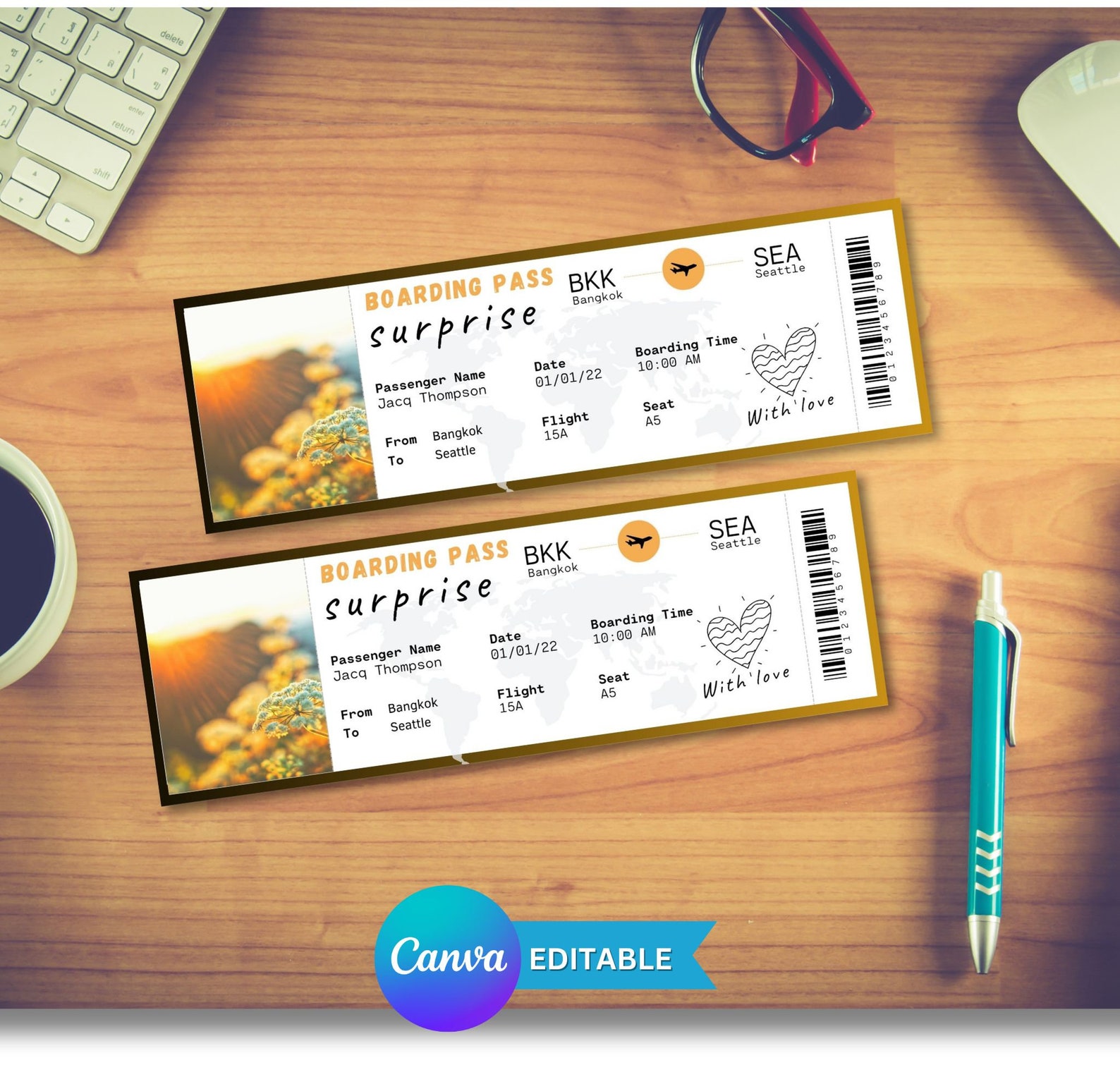 Editable Boarding Pass Template, Plane Ticket Template, Surprise ...