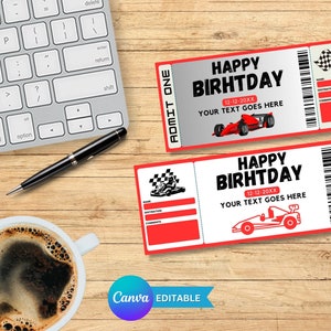 Printable Car Racing Surprise Gift Ticket Template, Event Birthday Gift ...