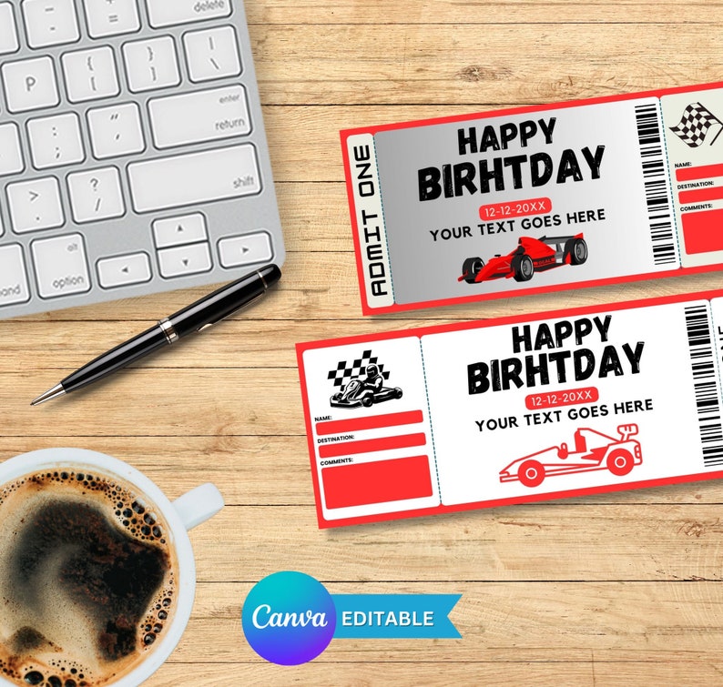 Printable Car Racing Surprise Gift Ticket Template, Event Birthday Gift ...