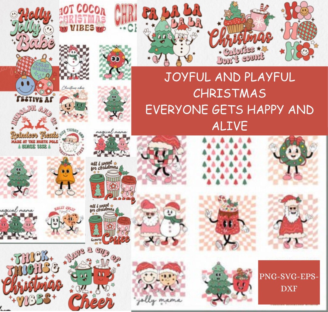 Retro Christmas Clipart Bundle, Groovy Christmas Svg, Christmas Svg ...