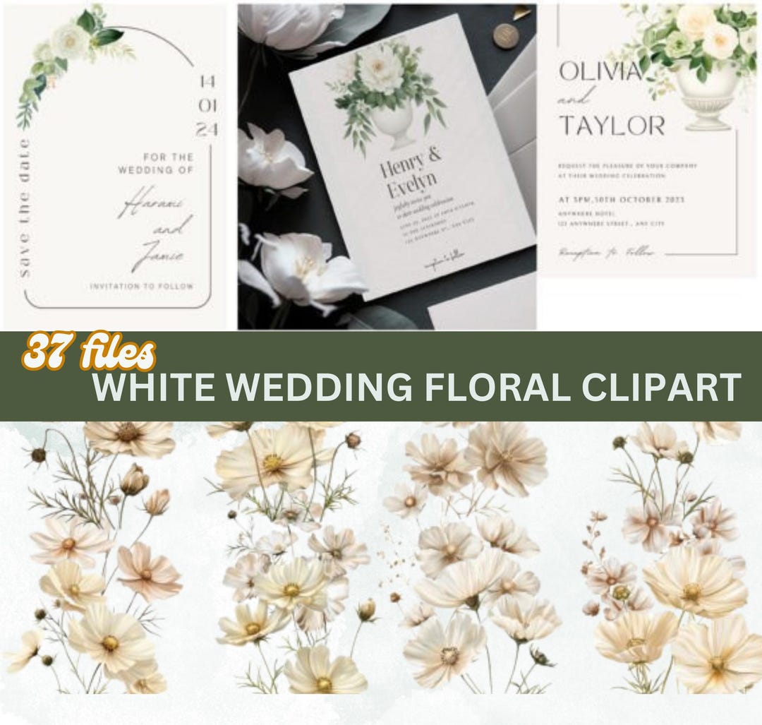 Alabaster Floral Clipart, White Flowers Clip Art, Cream Watercolor ...