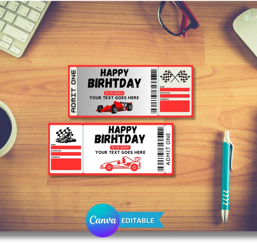 Printable Car Racing Surprise Gift Ticket Template, Event Birthday Gift ...