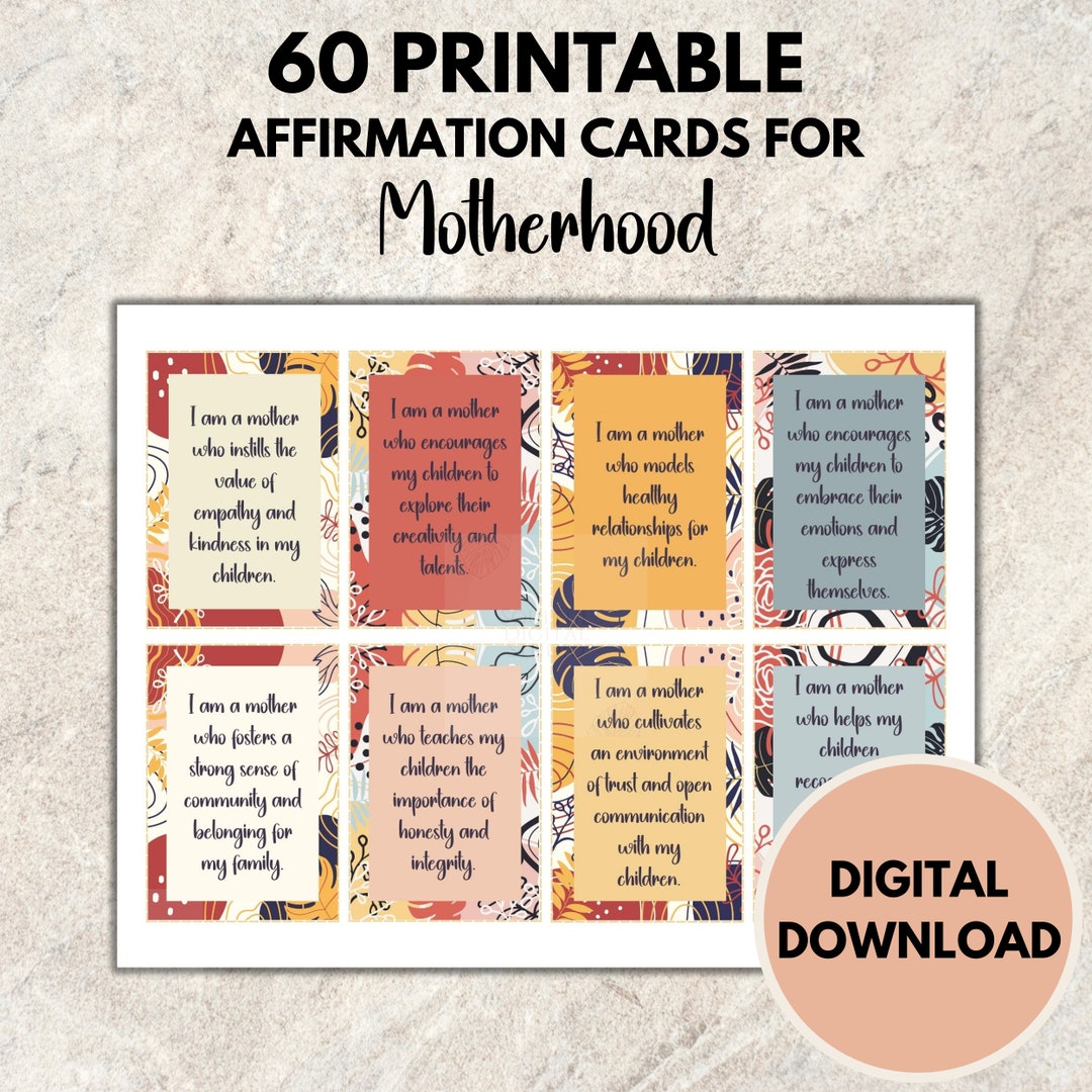 60 Motherhood Printable Affirmation Cards, Vision Board Accessory, Warm ...