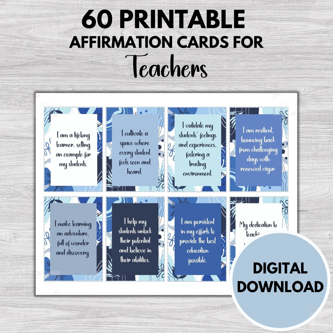 60 ‘teachers’ Printable Affirmation Cards, Vision Board Accessory, Blue ...