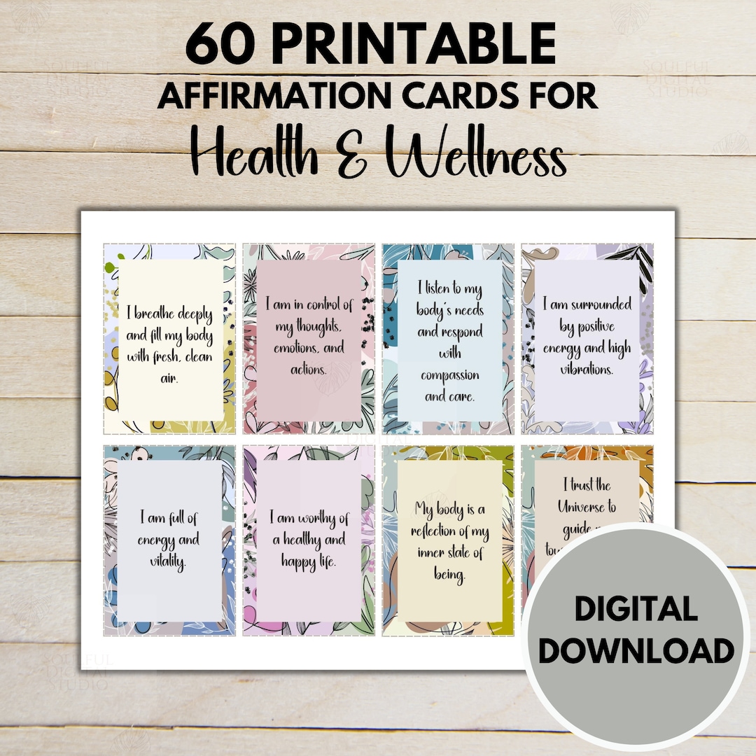 60 Health and Wellness Printable Affirmation Cards, Vision Board ...