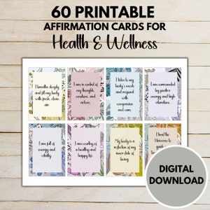 60 Health and Wellness Printable Affirmation Cards, Vision Board ...