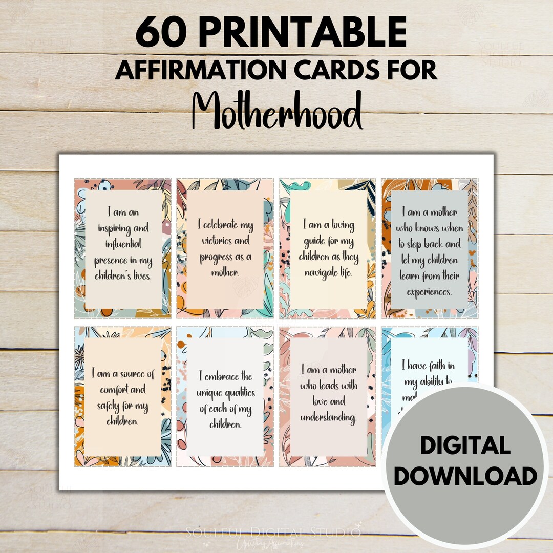 60 Motherhood Printable Affirmation Cards, Vision Board Accessory ...