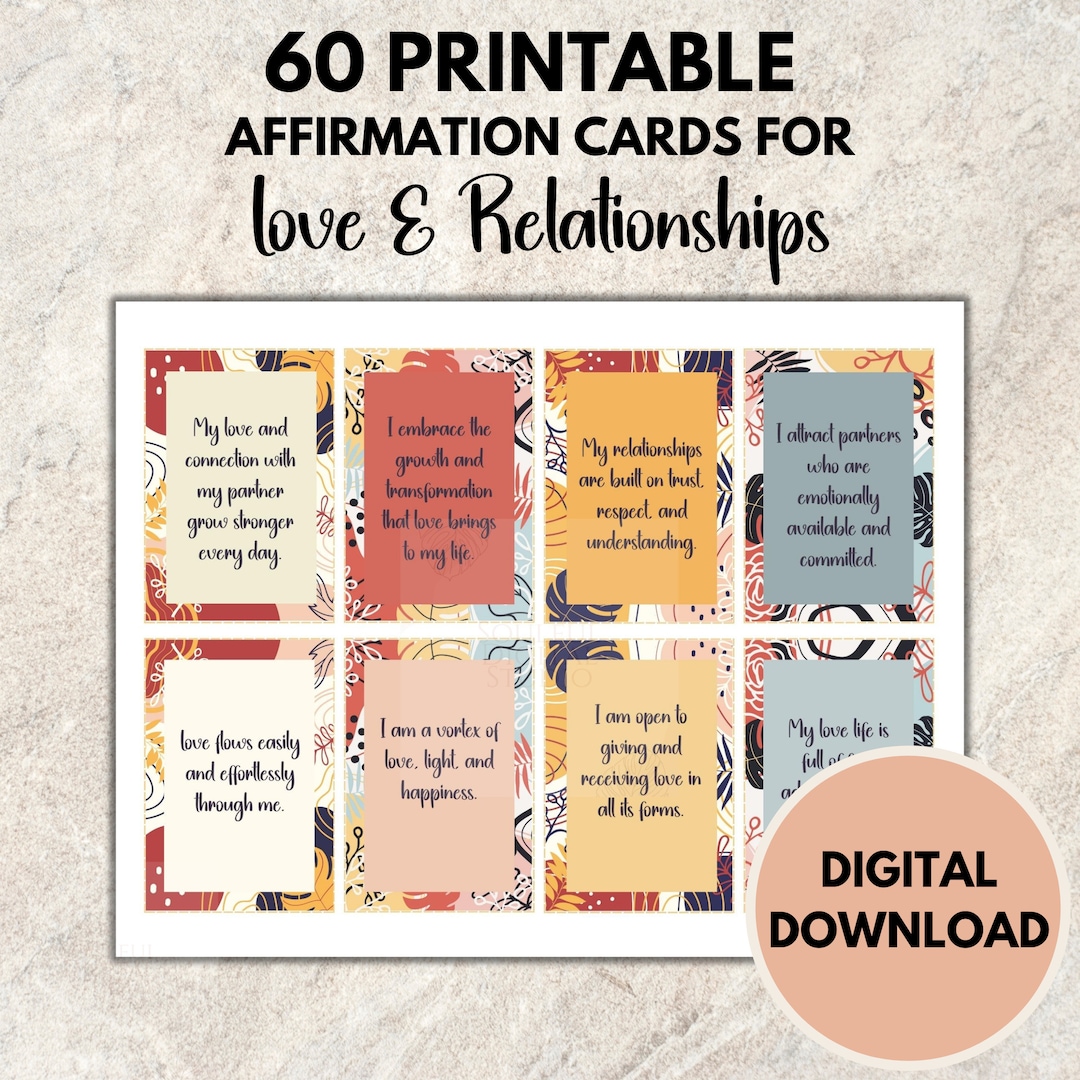 60 Love and Relationships Printable Affirmation Cards, Vision Board ...