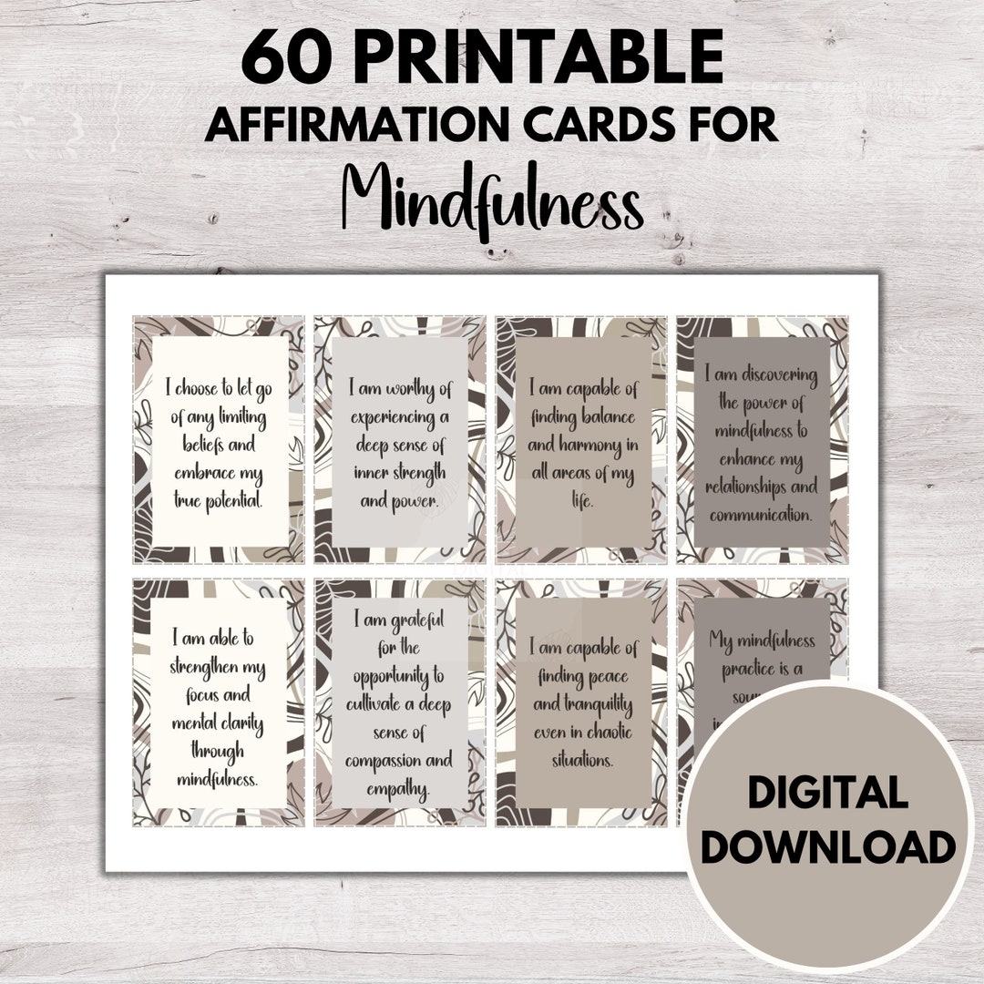 60 Mindfulness Printable Affirmation Cards, Vision Board Accessory ...