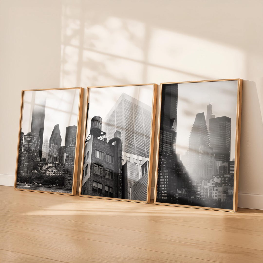 NYC Triptych Wall Art | Modern Architecture Black and White City Decor ...