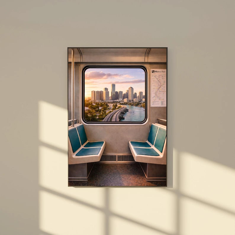Miami Skyline Art Print | Metro Rail, Florida Cityscape - Etsy