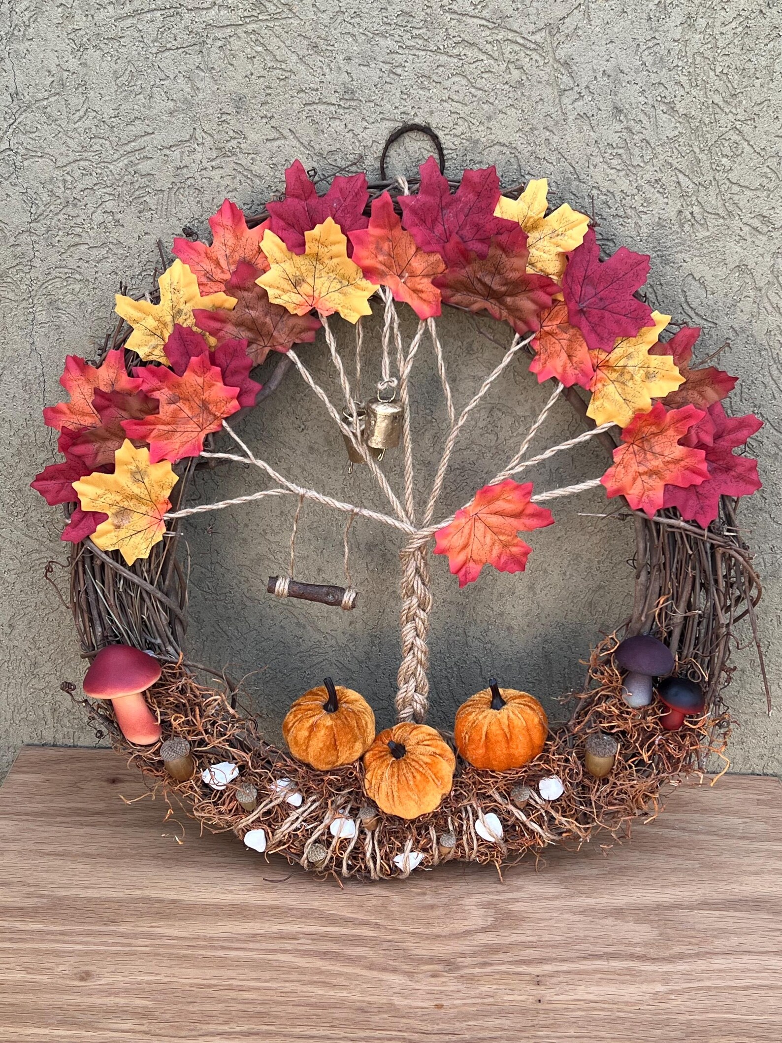 Tree of Life Fall Wreath With Pumpkins, Mushrooms and a Swing - Etsy