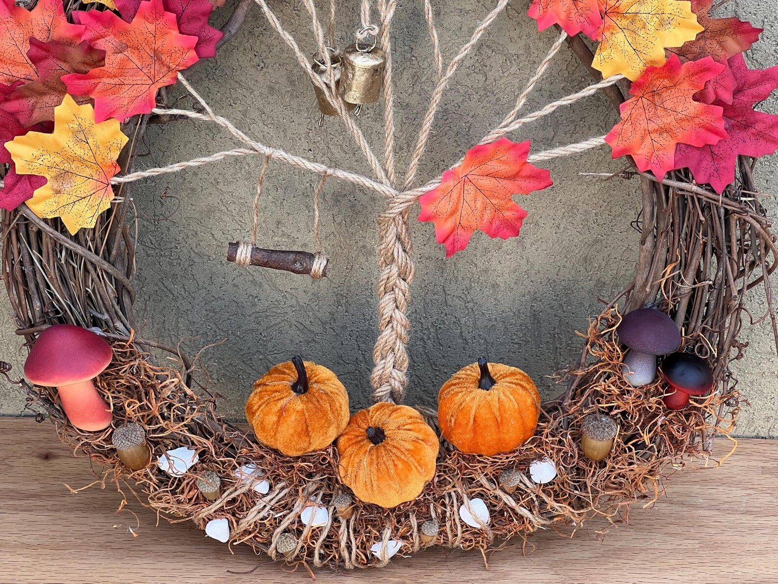 Tree of Life Fall Wreath With Pumpkins, Mushrooms and a Swing - Etsy