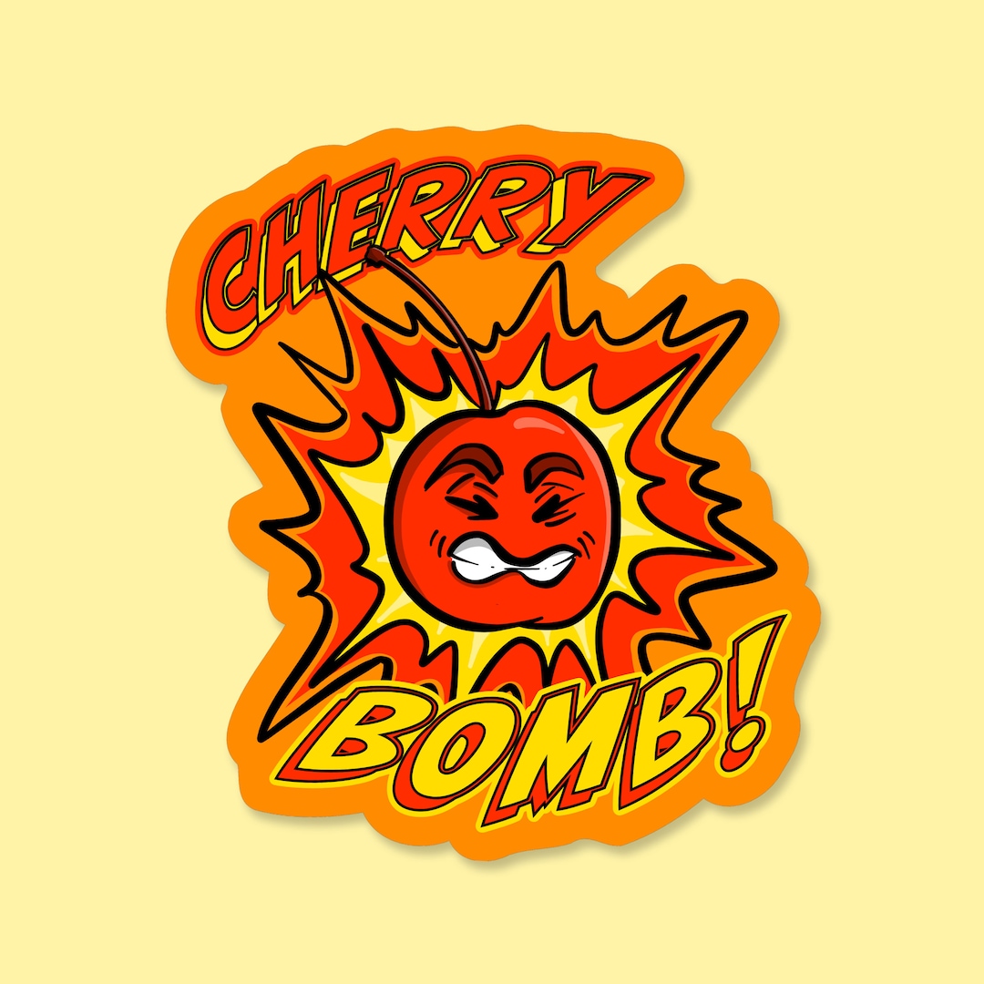 Cherry Bomb Sticker, Retro Comic Style Sticker, Angry Fruit Sticker ...