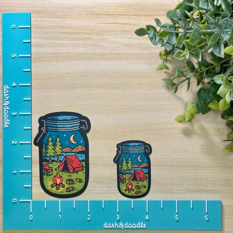 Camping Scene in a Jar Sticker, Cozy Vinyl Decal - Etsy