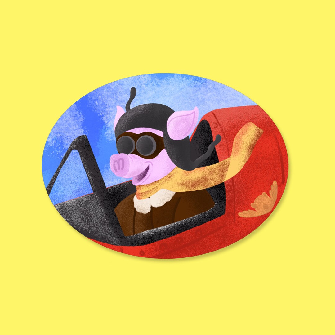 Flying Pig Aviator Sticker, Funny Animal Plane Decal, Laptop Sticker - Etsy