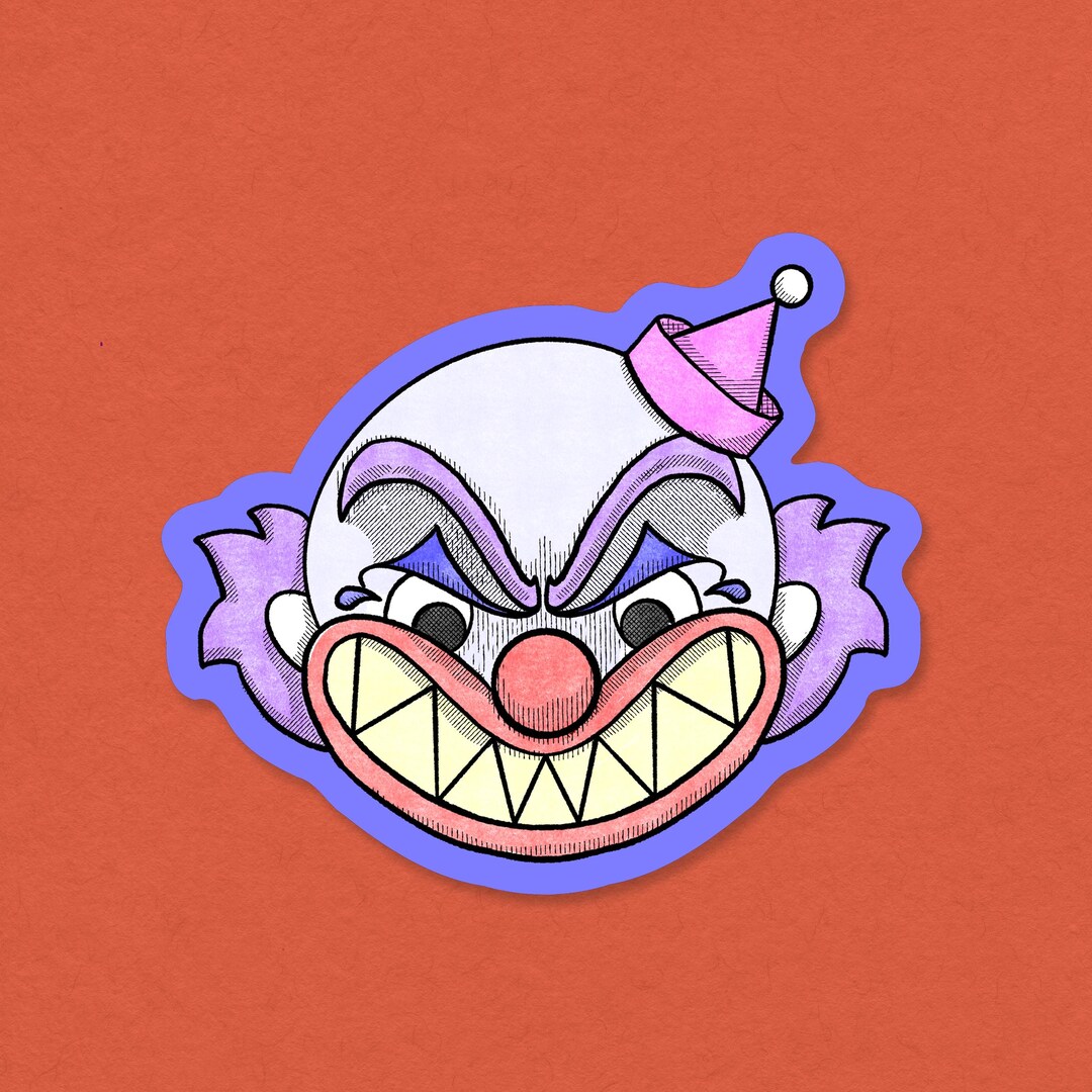 Creepy Clown Sticker - Smiling Clown, Tumbler Decal, Cartoon Clown ...
