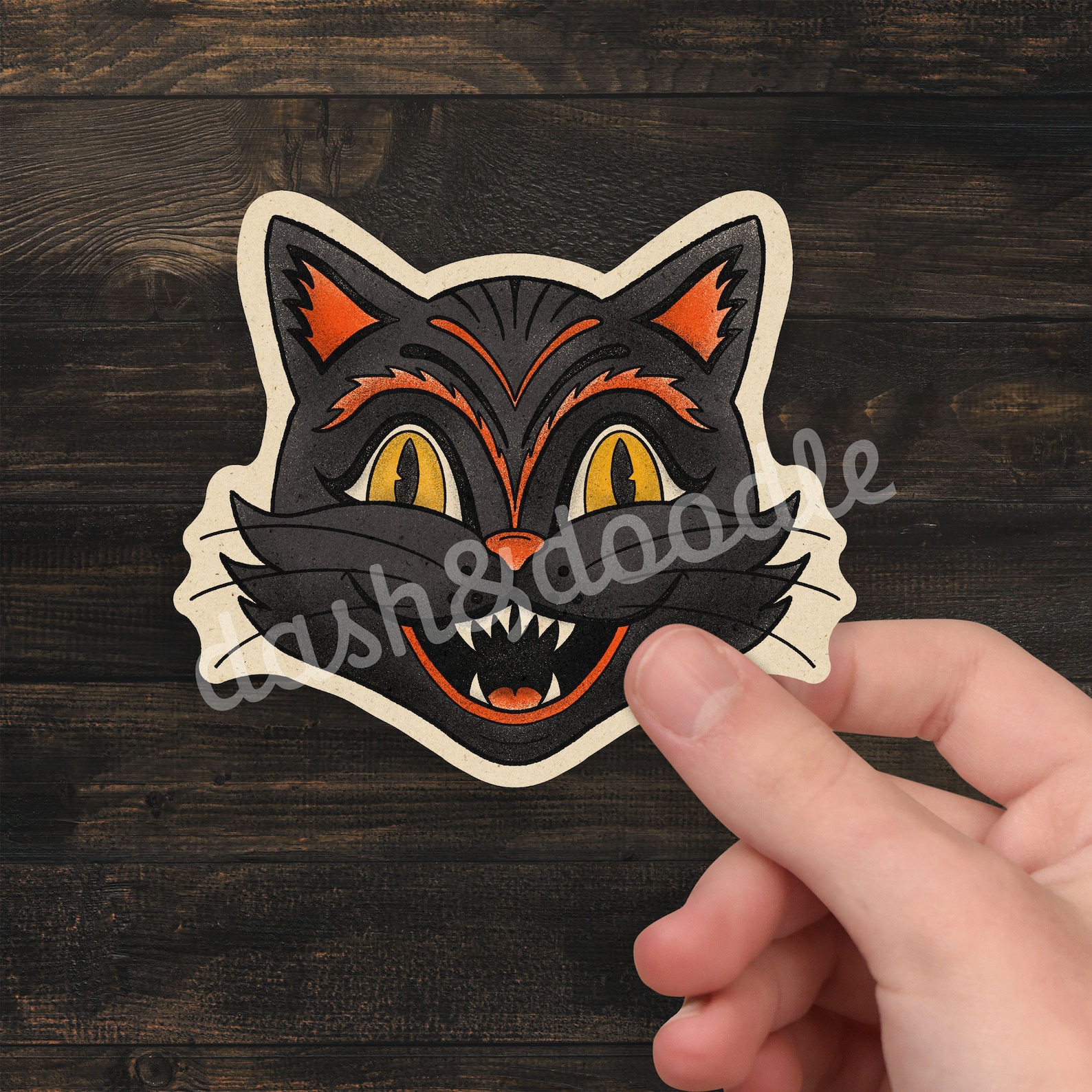 Vintage Halloween Cat Sticker, Water Resistant Decal for Laptops, Water ...