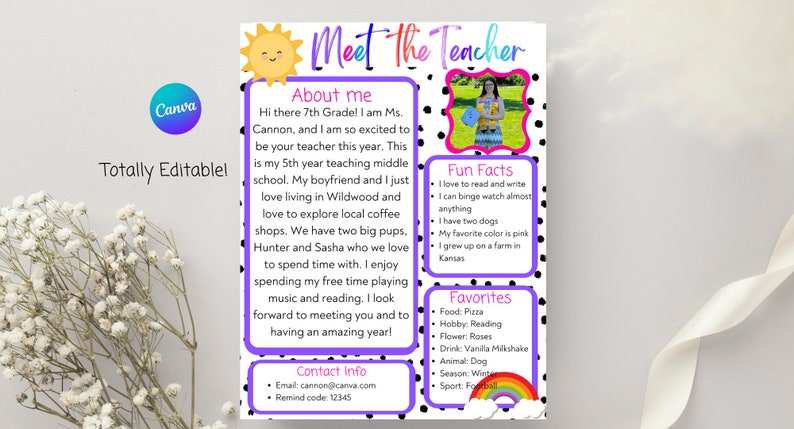Meet the Teacher Sunshine and Rainbow Version - Etsy