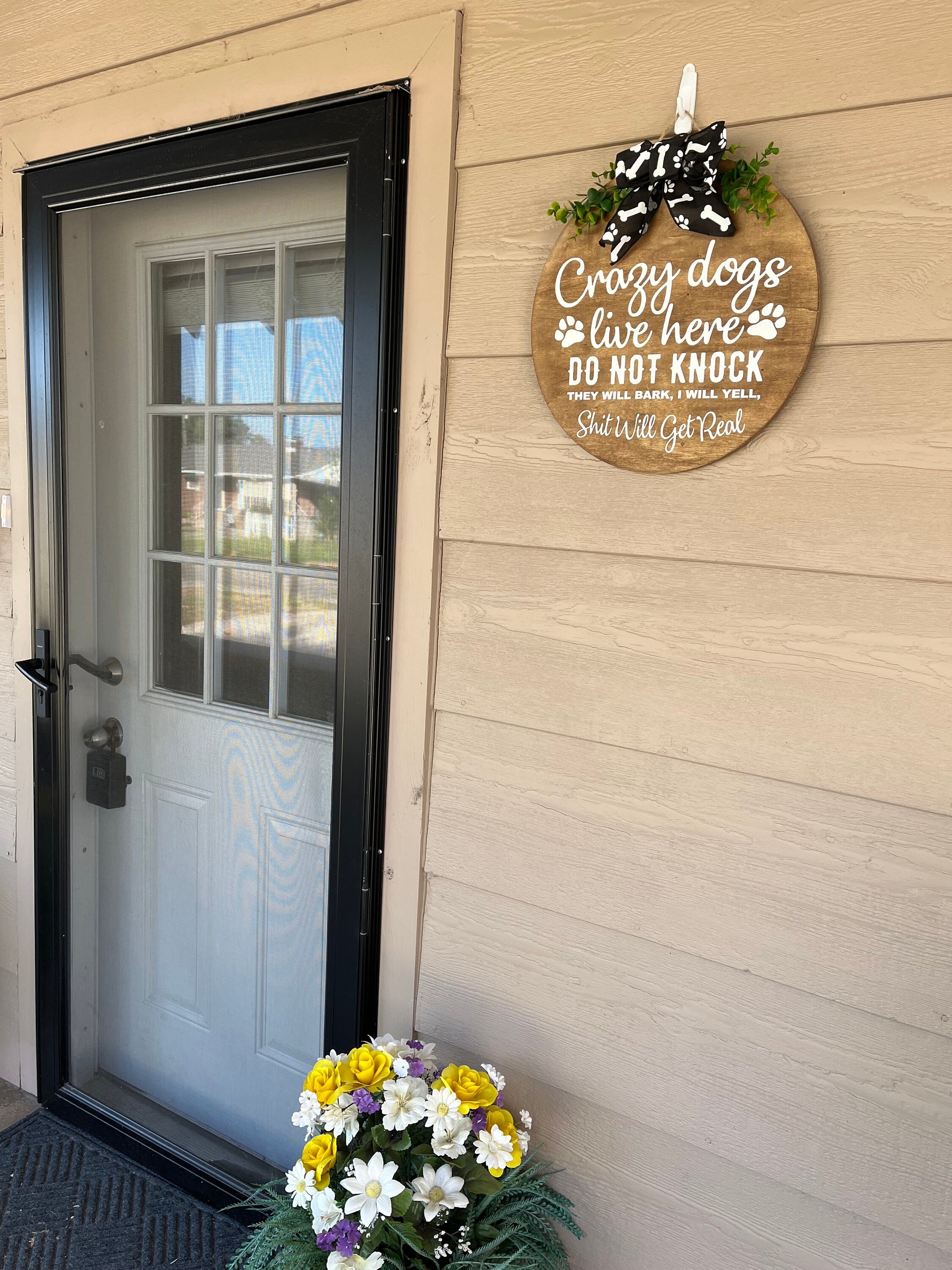 Crazy Dogs Do Not Knock Door Hanger | Front Door Sign | Handmade Wooden ...