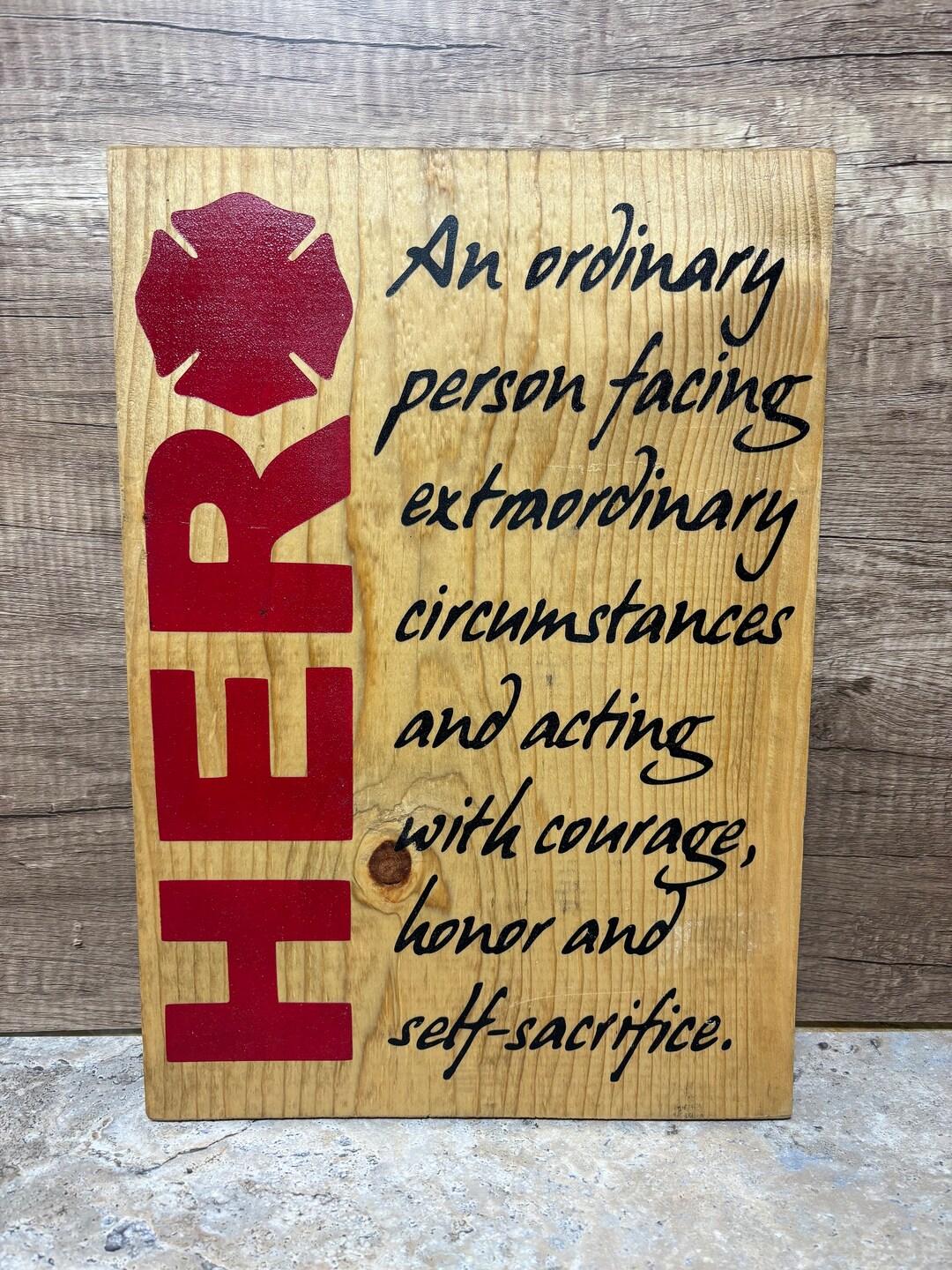 HERO Firefighter Wood Sign, Maltese Cross Hand Painted Plaque, First ...