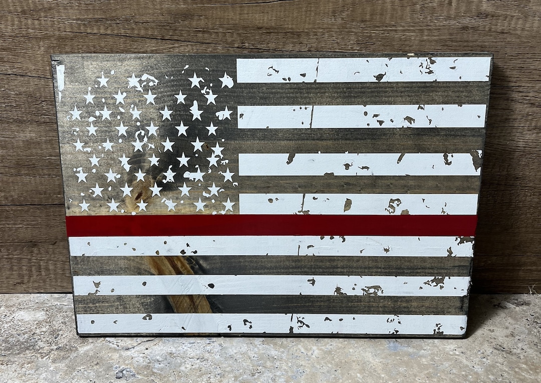 Distressed Flag, Thin Red Line Decor, Firefighter Support, Home Decor ...