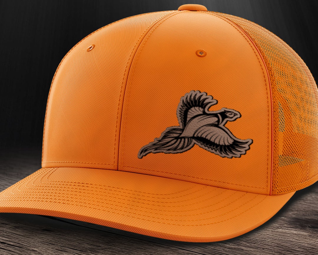Pheasant Hunting Hat, Pheasant Hat, Hunting Hat, Blaze Orange, Decal-cut Leather Patch Trucker ...
