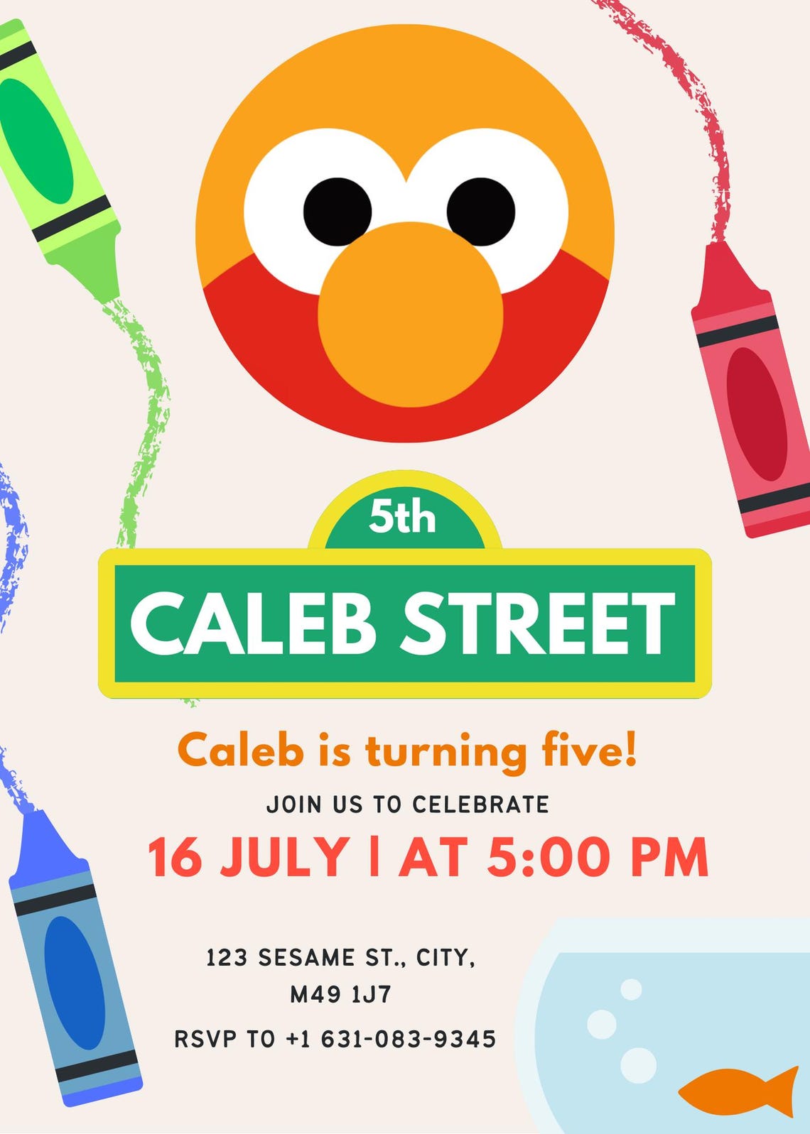 Editable Sesame Street Elmo-themed Birthday Party Invitation Template ...