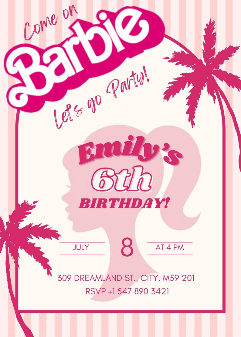 Editable Barbie Doll-themed Birthday Invitation - Etsy