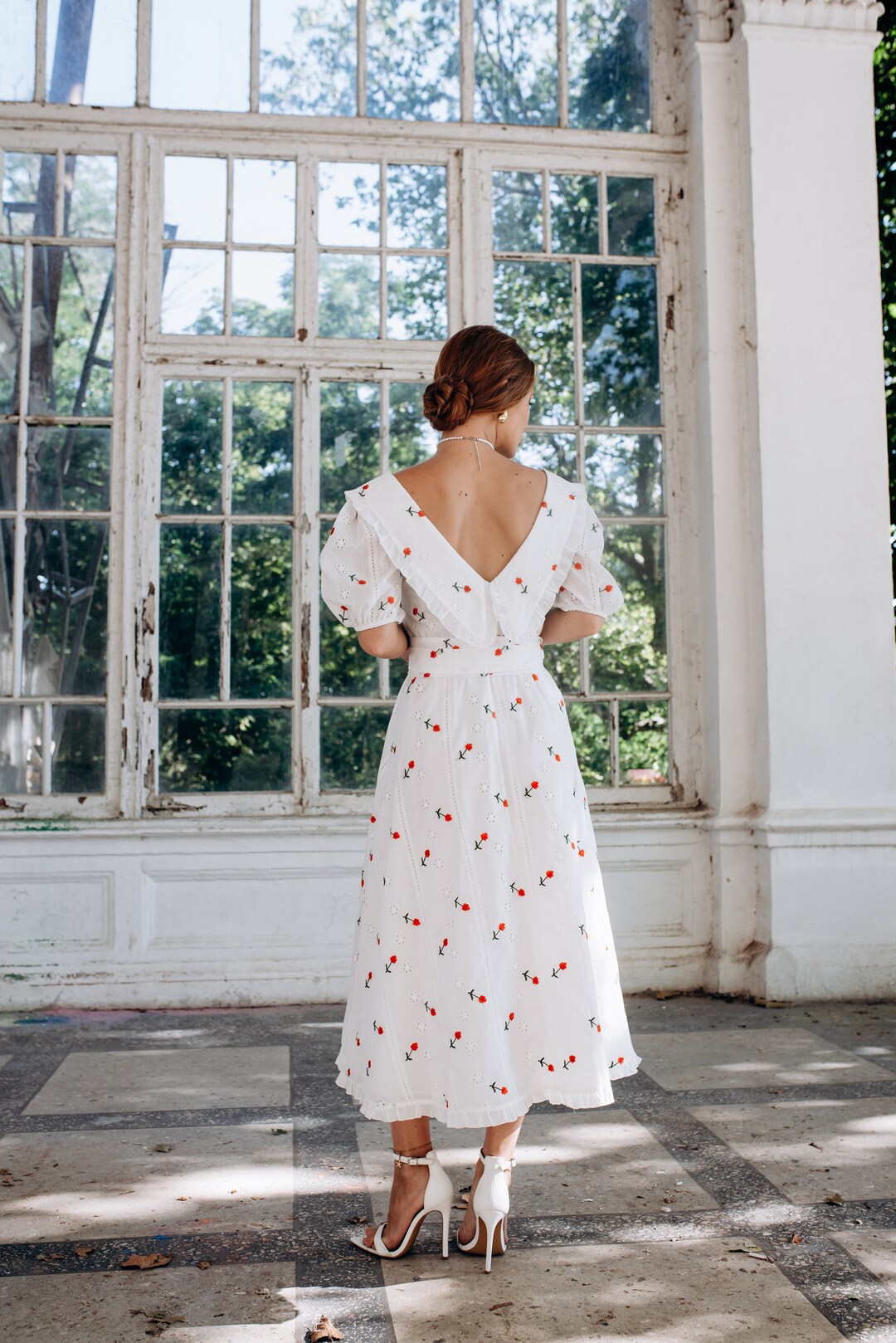 Cotton Dress With V-neckline on the Chest and Back Cotton Maxi Dress ...