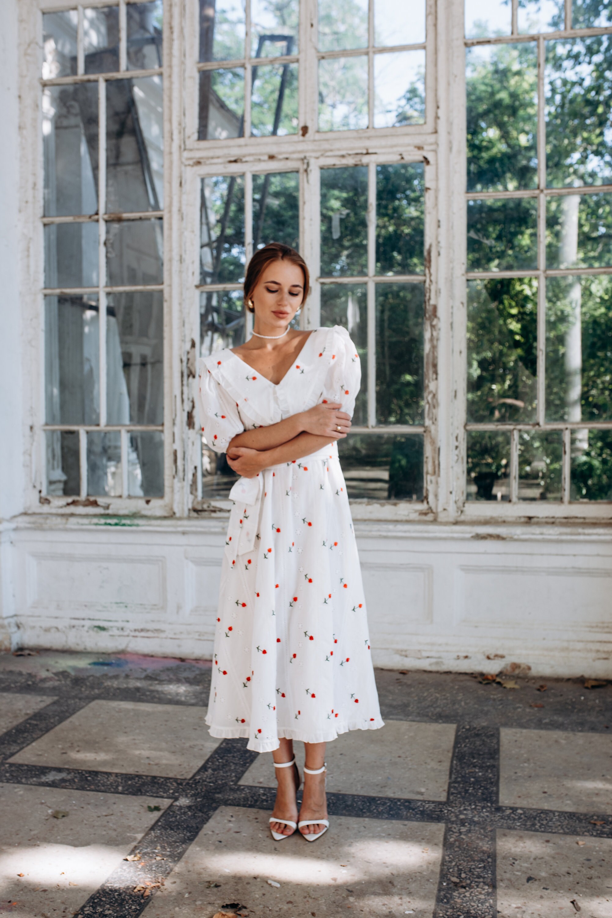 Cotton Dress With V-neckline on the Chest and Back Cotton Maxi Dress ...