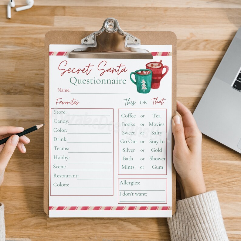 Secret Santa Questionnaire Digital Download for Gift Exchange - Etsy