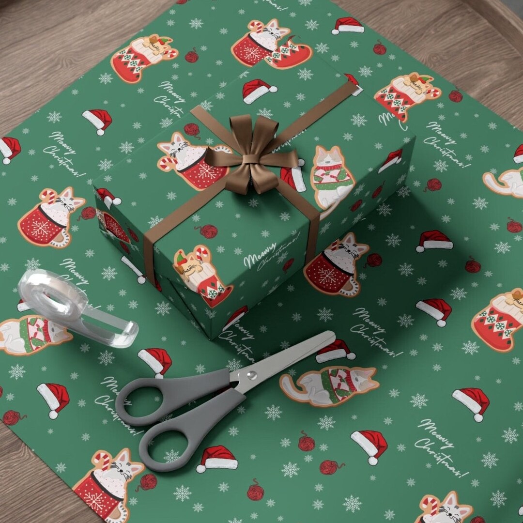 Cat Christmas Wrapping Paper Roll Holiday Gift Wrap Cat Lover Gift ...