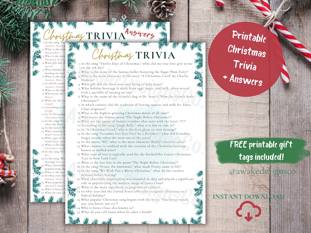 Christmas Trivia Printable for Fun Family Game Night Office Party Game ...