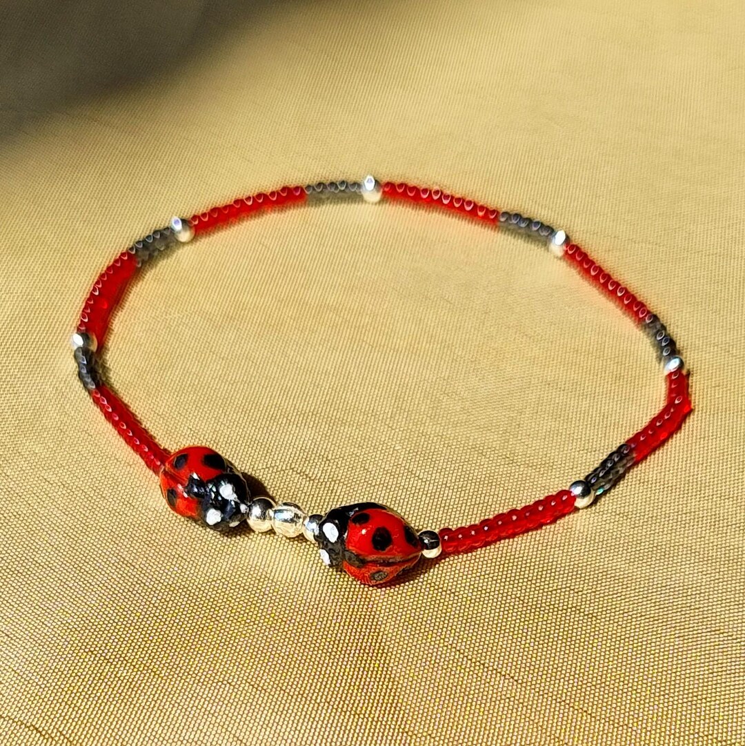Handmade Ladybird Bracelet: Polymer Clay & Preciosa Czech Glass Beads ...