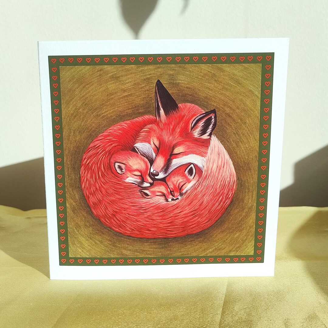 Mother and Baby Foxes Art Print Card: Woodland Animal Greetings Card - Etsy