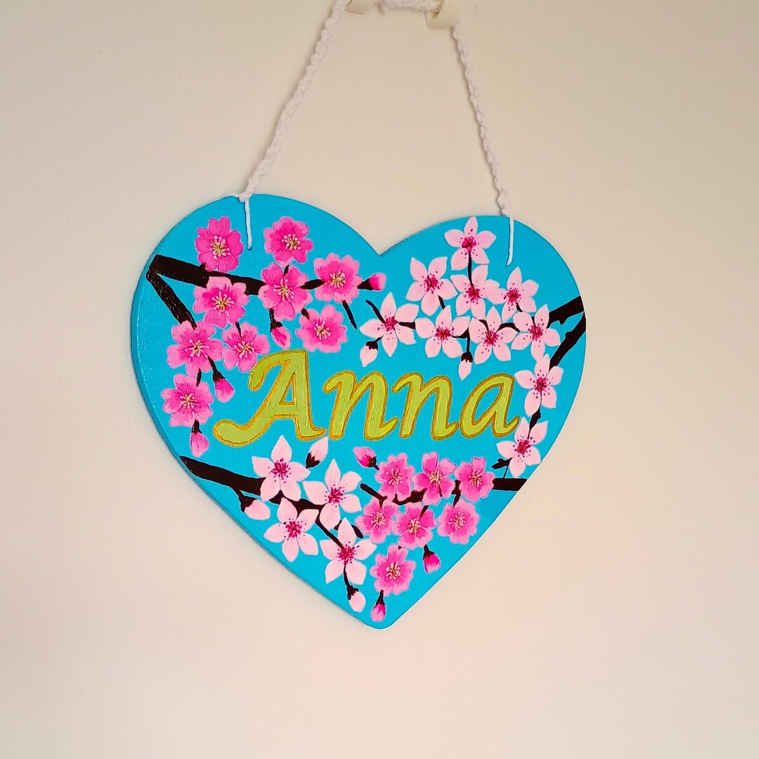 Personalised Wooden Name Sign - Hand-painted Heart-shaped Hanging ...