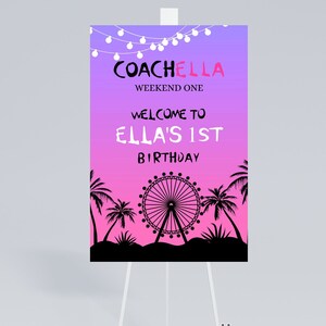 Coachella Birthday Sign, Coachella Custom Sign, Editable Pink & Purple ...