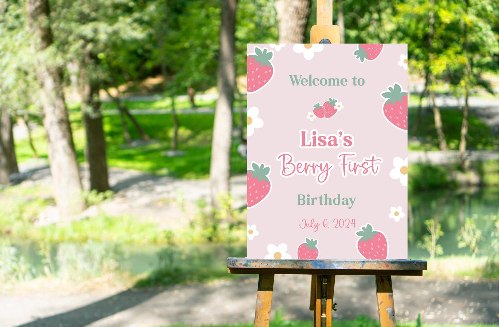 Berry First Birthday Welcome Sign: Strawberry Party Decor (digital ...