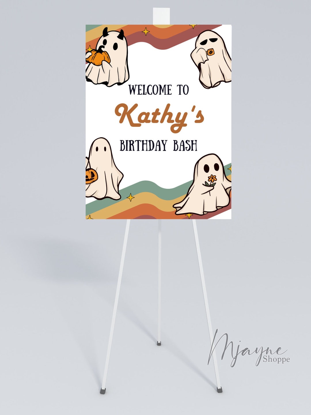Editable Retro Ghost Birthday Ghost Retro Halloween Welcome - Etsy