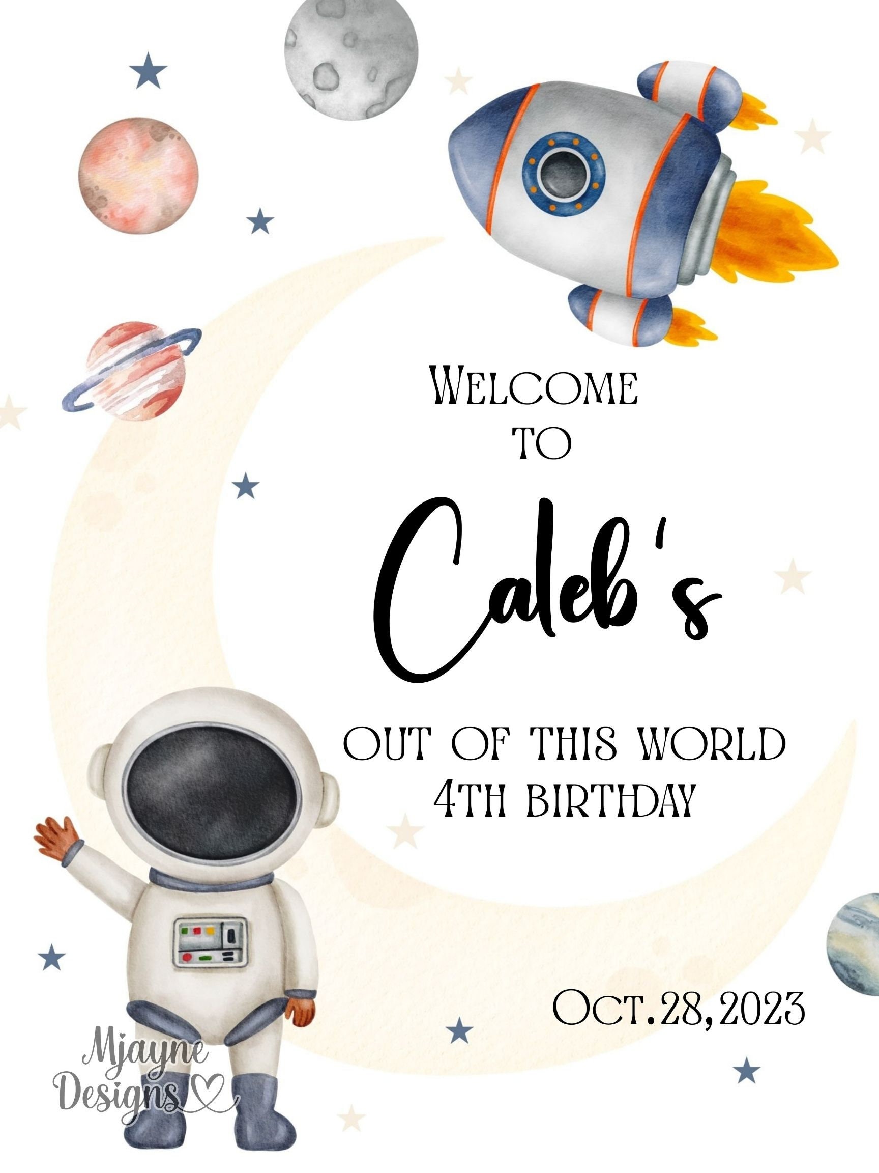 Editable Space Theme Birthday Astronaut Outer Space Party Welcome Sign ...