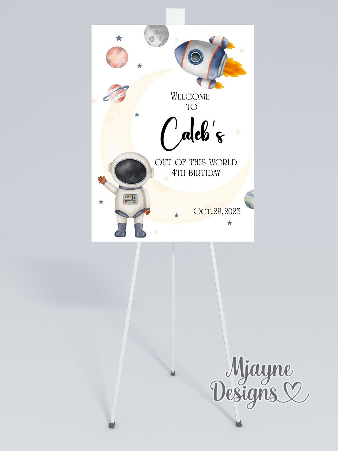 Editable Space Theme Birthday Astronaut Outer Space Party Welcome Sign ...