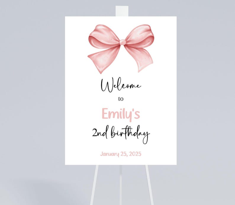 Editable Pink Bow, Coquette, Printable Sign, Girl Birthday Sign, Dusty ...