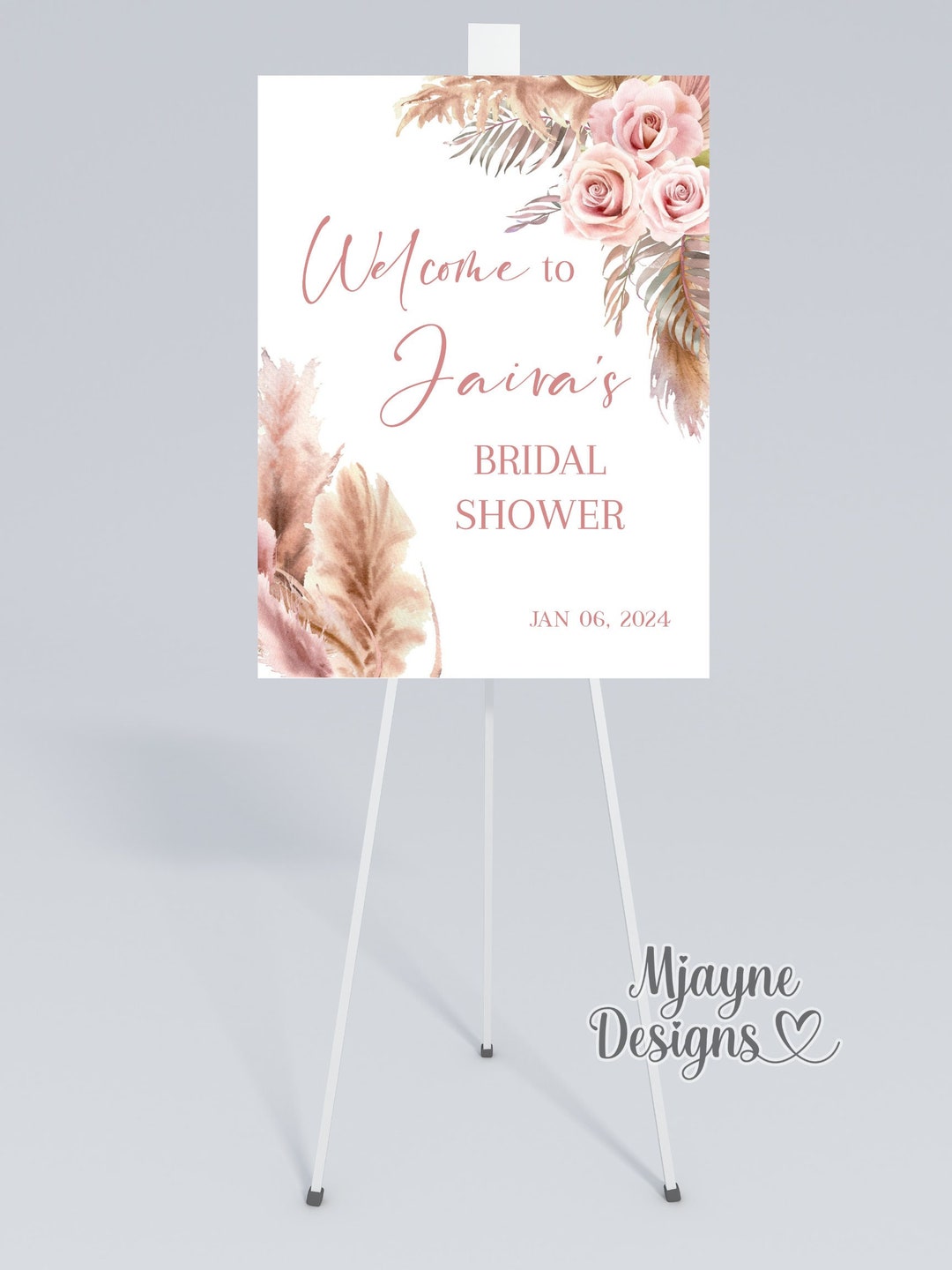 Editable Blush Pink Boho Theme Sign, Boho Dusty Pink Floral, Bridal ...