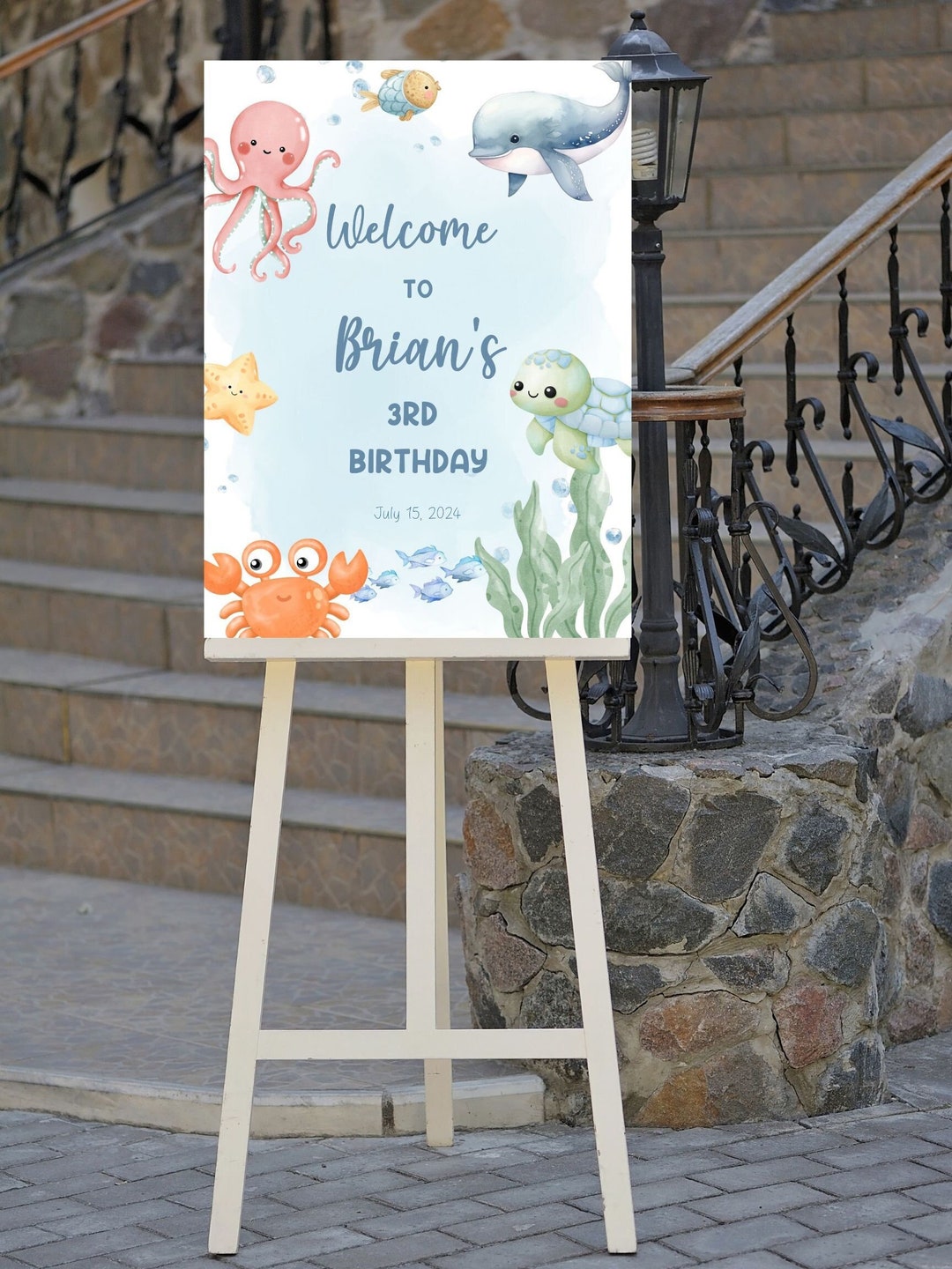 Editable Under the Sea Birthday Welcome Sign, Ocean Animal Birthday ...