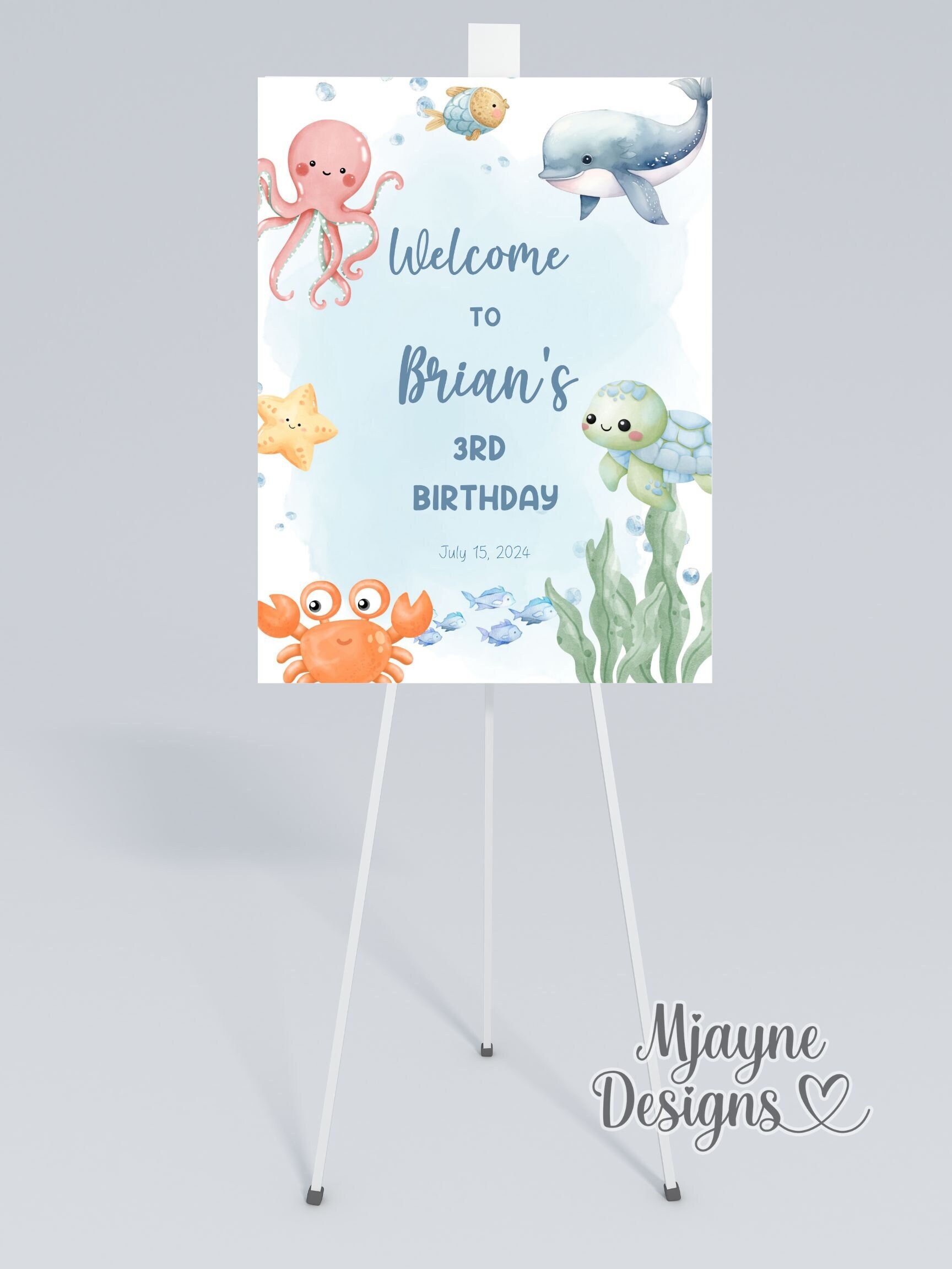 Editable Under the Sea Birthday Welcome Sign, Ocean Animal Birthday ...