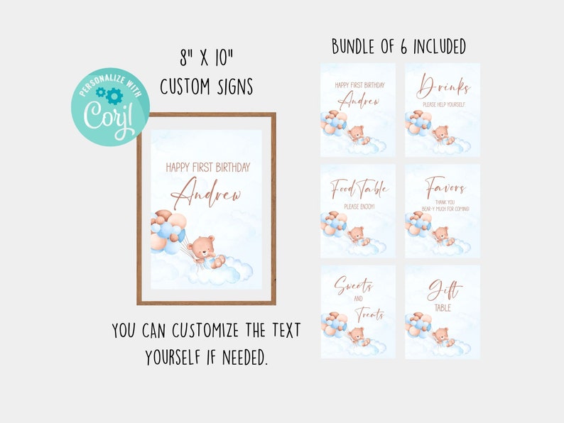 Editable Teddy Bear Boy Birthday Sign, Teddy Bear Theme Signs, Beary ...